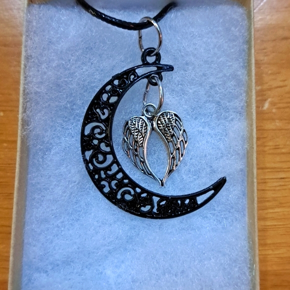 Jewelry | Crescent Moon Angel Wings Necklace | Poshmark
